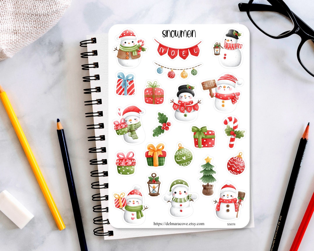 Snowmen Sticker Sheet, Winter Sticker Sheet, Snowmen Stickers, Planner ...