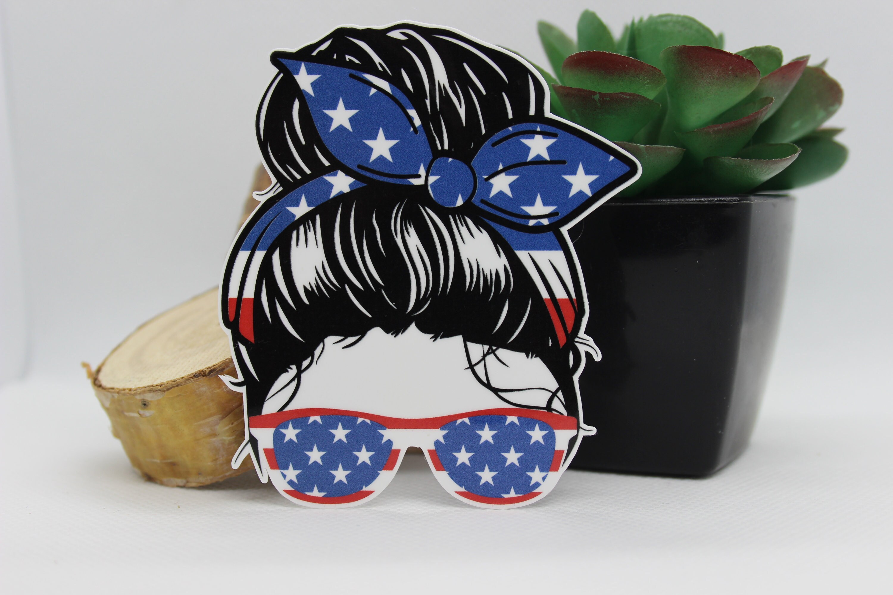 Messy Bun Sticker American Flag Messy Hair Bun Laptop | Etsy