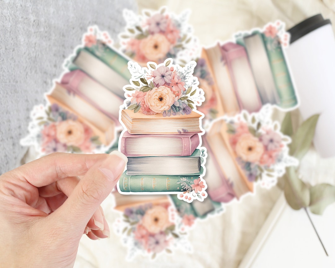 Book Sticker, Cottagecore Sticker, Stack of Books Sticker, Watercolor ...
