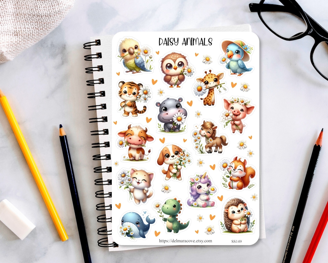 Daisy Baby Animals Planner Sticker Sheet, Cute Animals Journaling ...