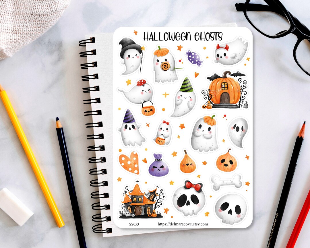 Ghost Sticker Sheet, Halloween Ghost Stickers, Halloween Stickers ...