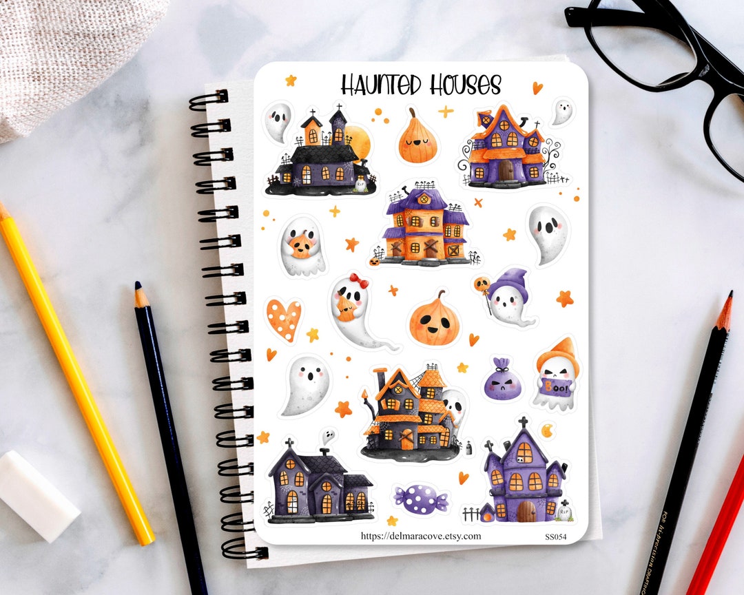Haunted House Sticker Sheet, Haunted House and Ghost Stickers ...