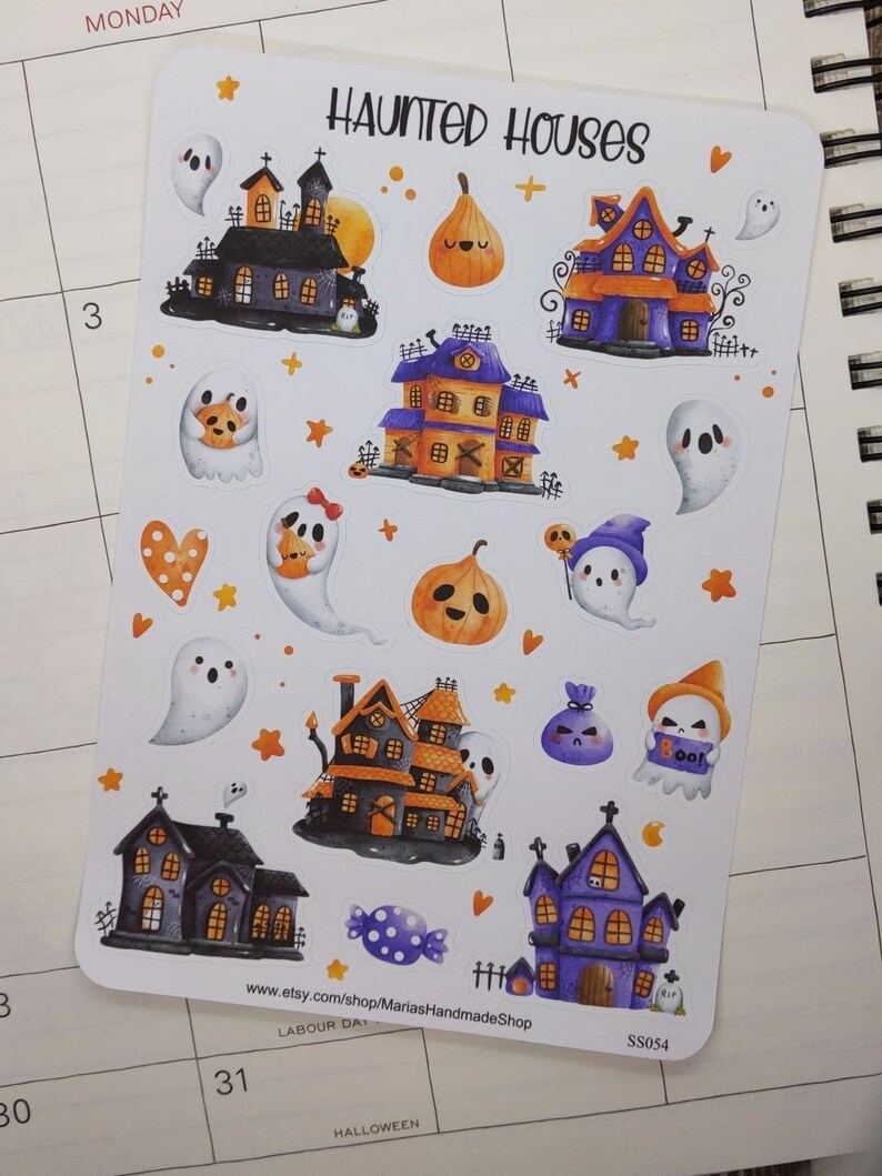 Haunted House Sticker Sheet Haunted House and Ghost Stickers - Etsy