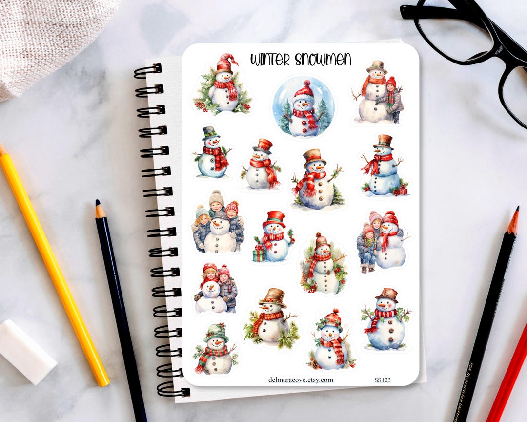 Winter Snowmen Sticker Sheet, Snowmen, Planner Stickers, Journaling ...