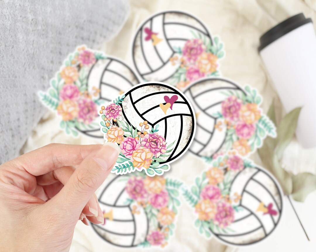 Volleyball Sticker, Volleyball With Flowers Sticker, Sports Sticker ...