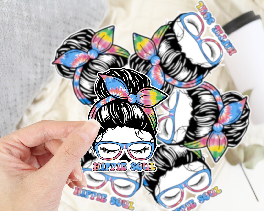 Messy Bun Sticker, Hippie Soul Sticker, Tie Dye Messy Hair Bun Sticker ...