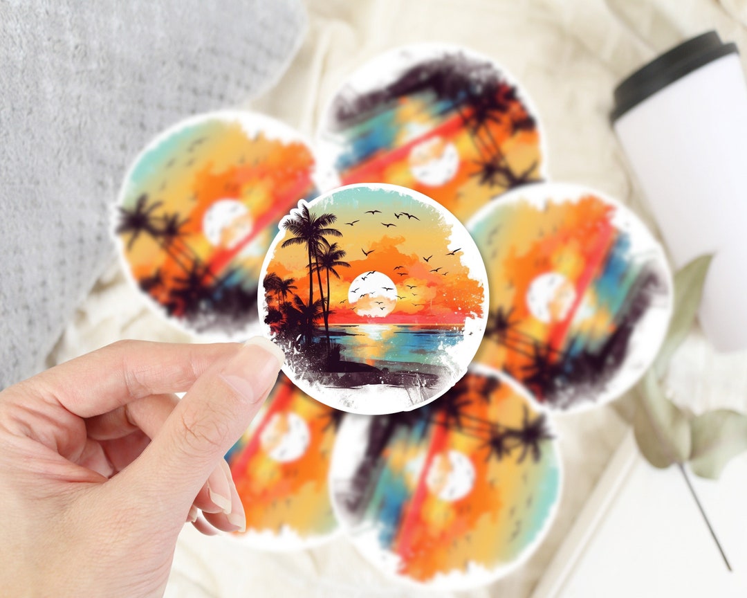 Sunset Sticker, Beach Vinyl Sticker, Summer Sticker, Laptop Sticker ...
