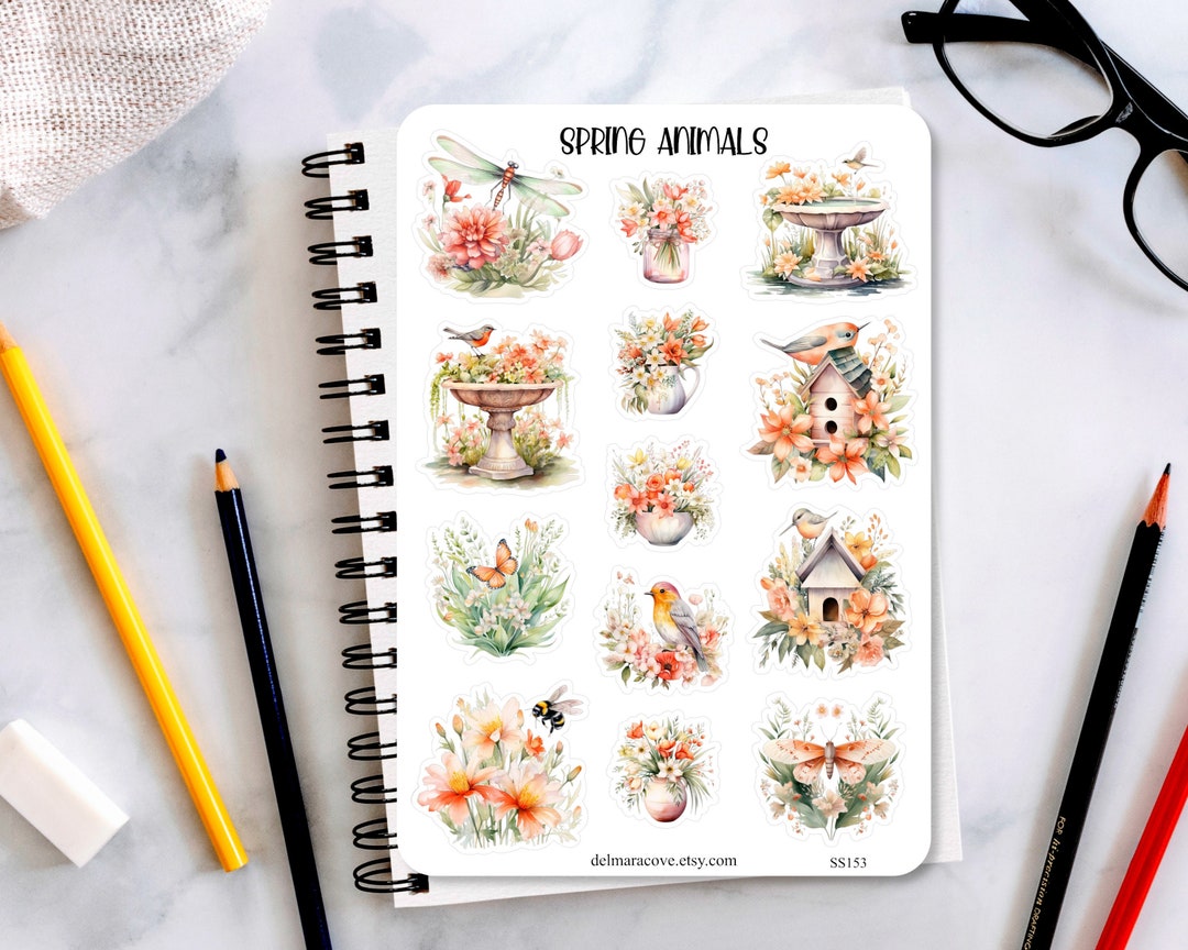 Spring Animal Garden Sticker Sheet, Planner Stickers, Journaling ...
