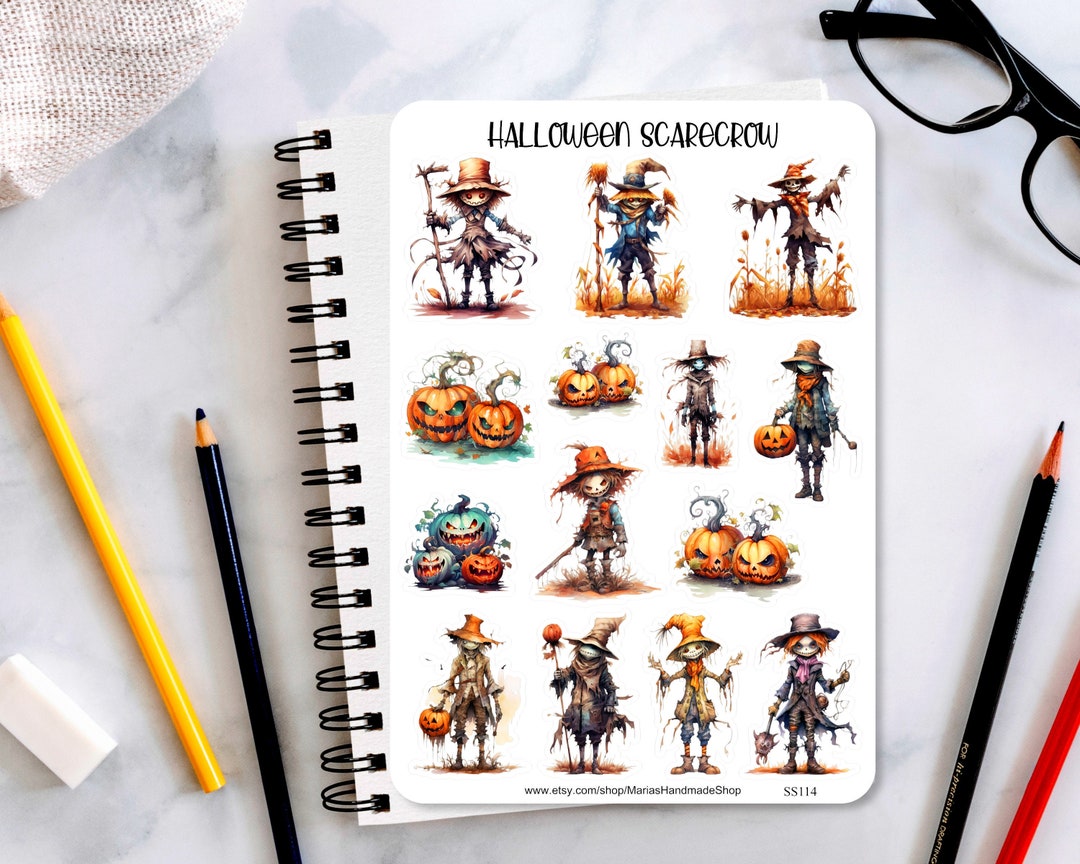Halloween Scarecrow Sticker Sheet, Halloween Stickers, Scarecrow ...