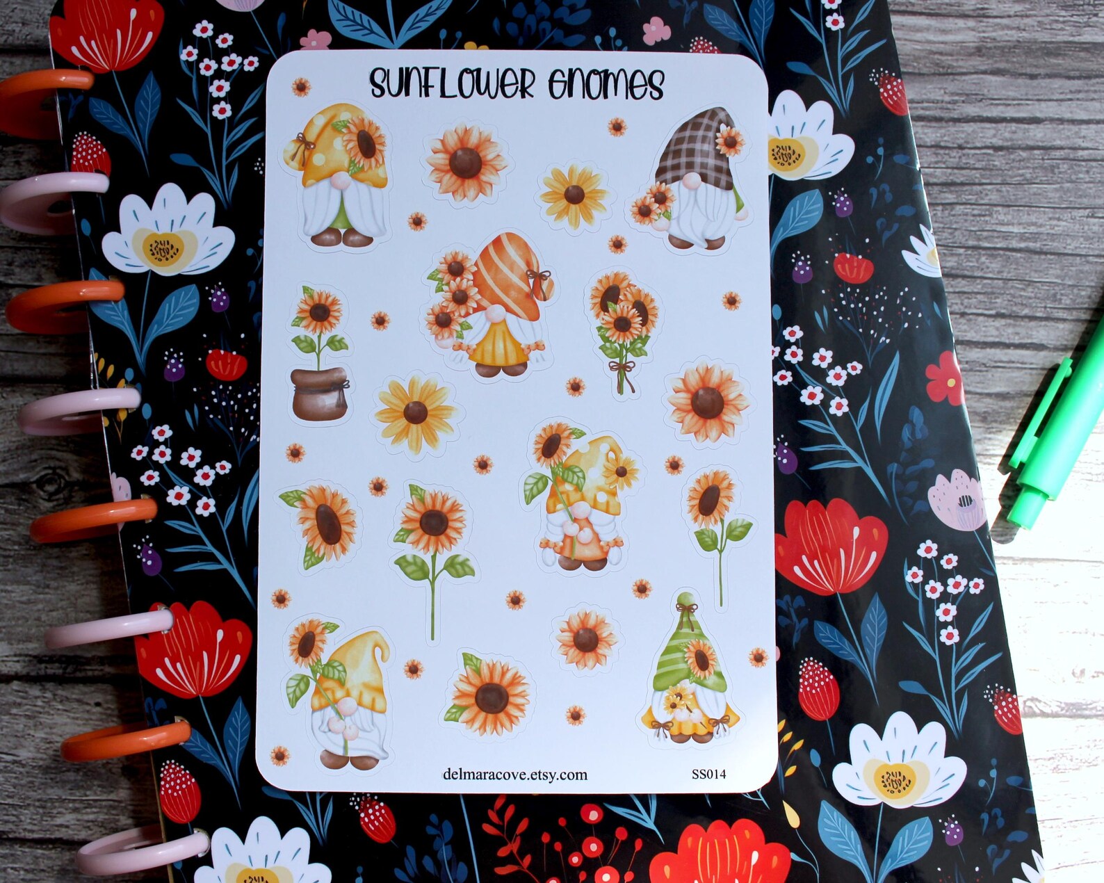 Sunflower Gnome Sticker Sheet, Gnome Stickers, Sunflower Stickers ...