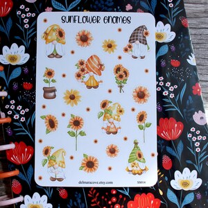 Sunflower Gnome Sticker Sheet, Gnome Stickers, Sunflower Stickers ...