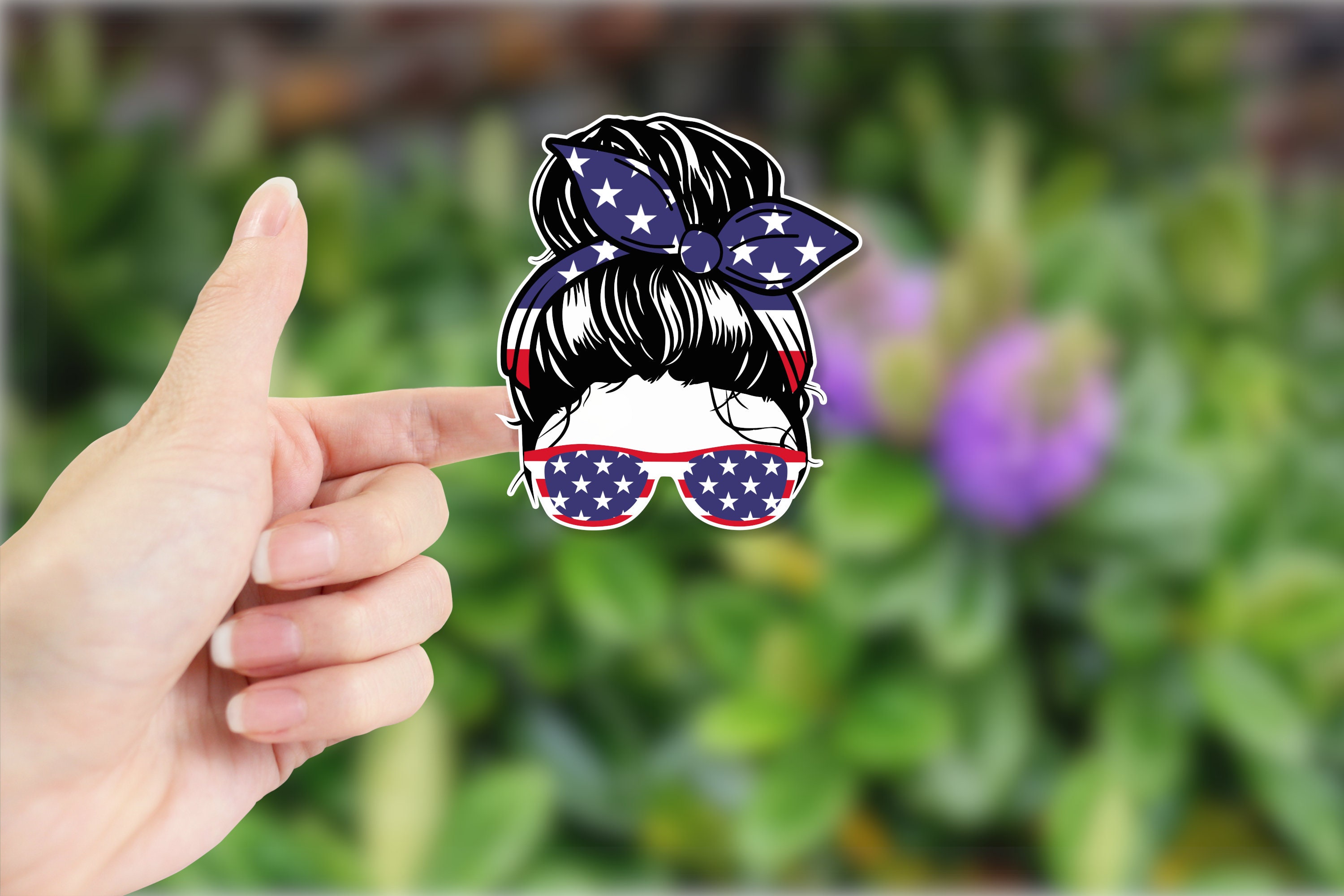 Messy Bun Sticker American Flag Messy Hair Bun Laptop | Etsy