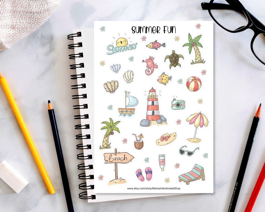 Summer Fun Sticker Sheet, Summer Stickers, Summer Doodles Stickers ...