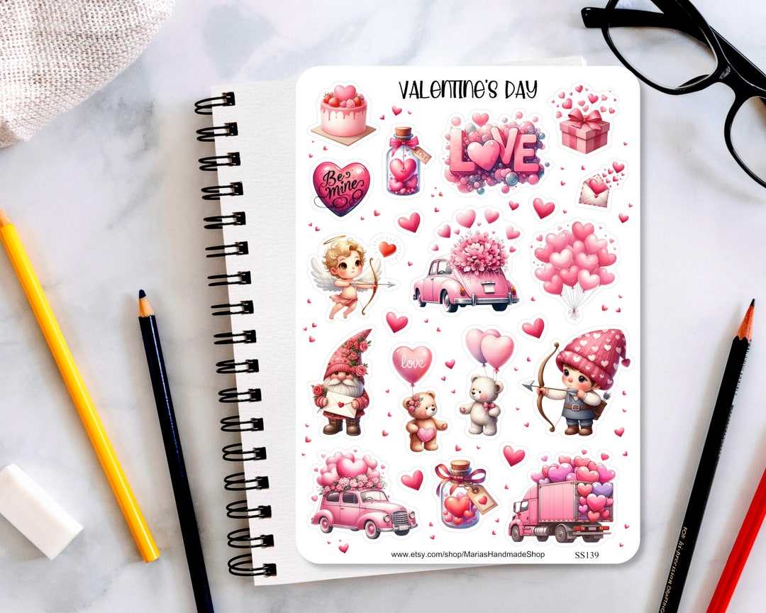 Valentine's Day Sticker Sheet, Cute Love Valentines Day Stickers ...