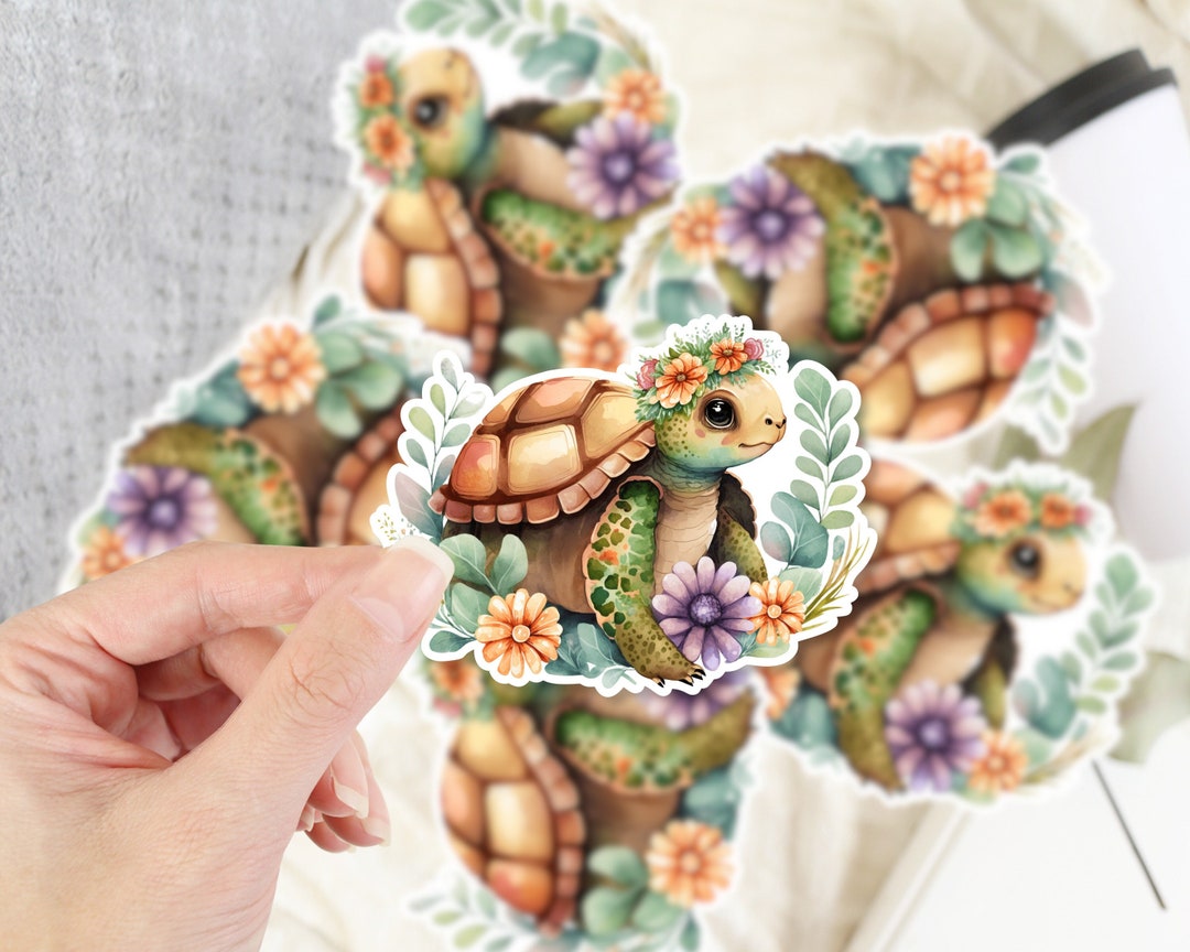 Sea Turtle Sticker, Turtle With Flowers Sticker, Planner, Journal and ...
