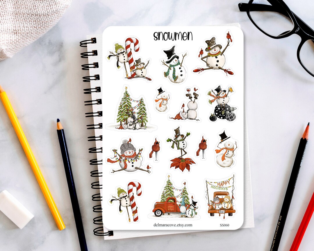 Snowmen Sticker Sheet, Winter Sticker Sheet, Snowmen Stickers, Planner ...
