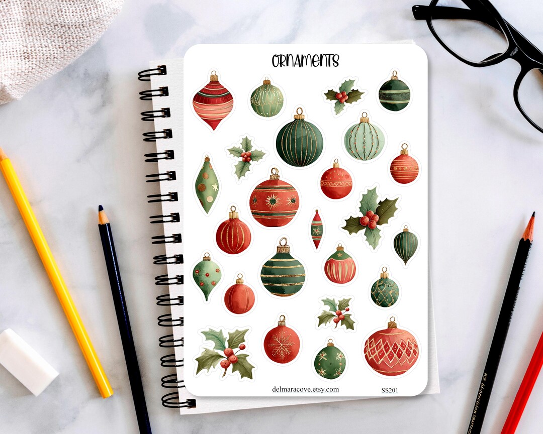 Christmas Ornaments Sticker Sheet, Stickers for Planners, Journals ...