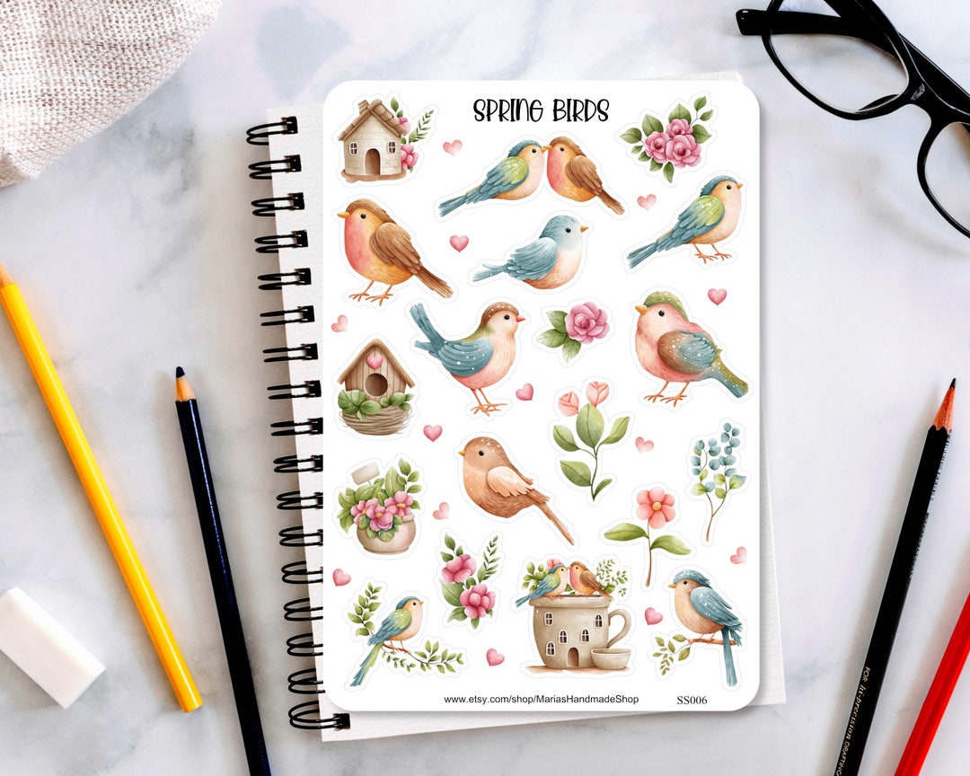 Bird Sticker Sheet, Spring Sticker Sheets, Birds Nest Stickers, Spring ...