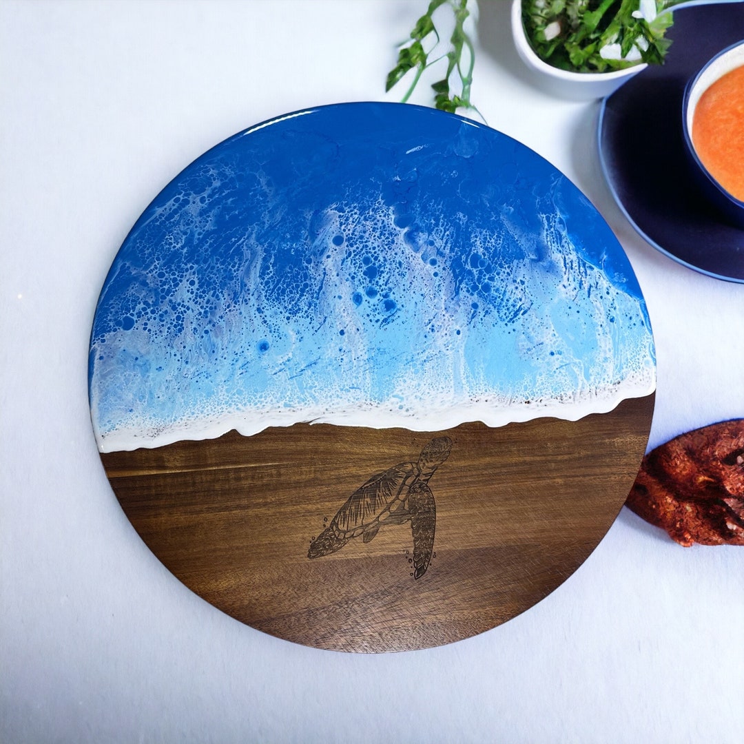 Acacia Lazy Susan With Resin Beach Ocean Wave Laser Engraved - Etsy