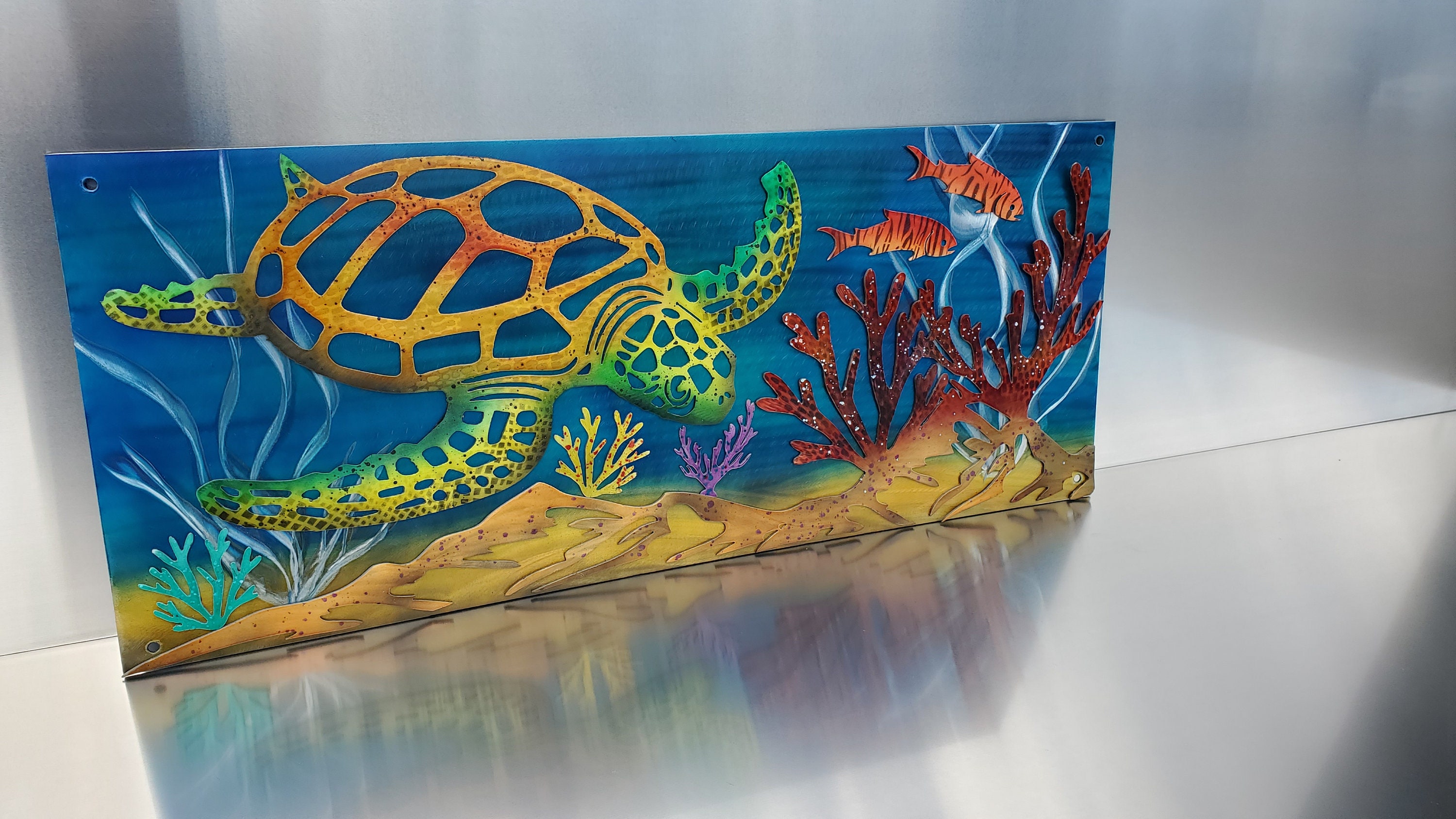 Sea Turtle Portrait Seaturtle Metal Wall Art Fish Decor Custom Art Work ...