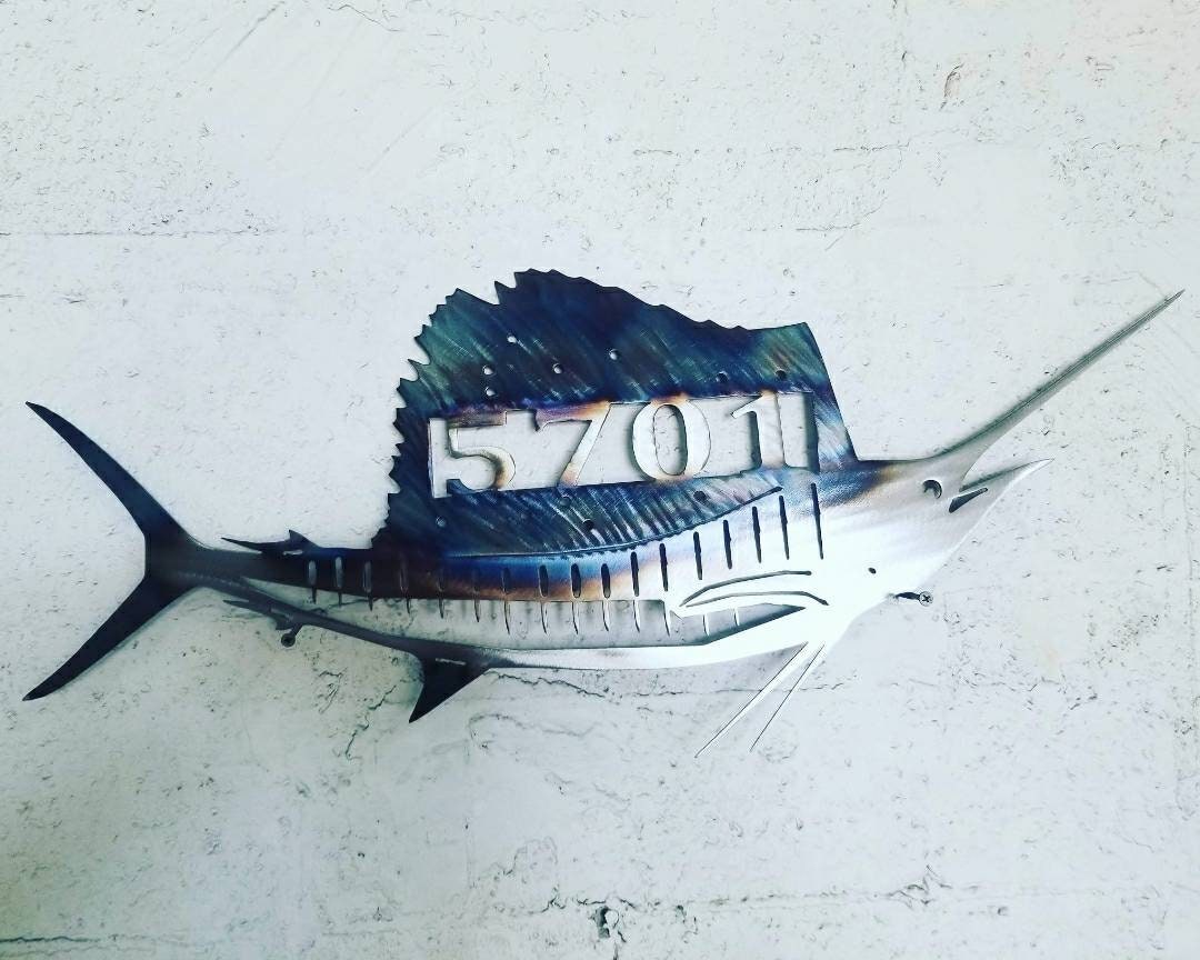 Sailfish Monogram House Numbers Sign Metal Wall Art Fish Decor Custom ...