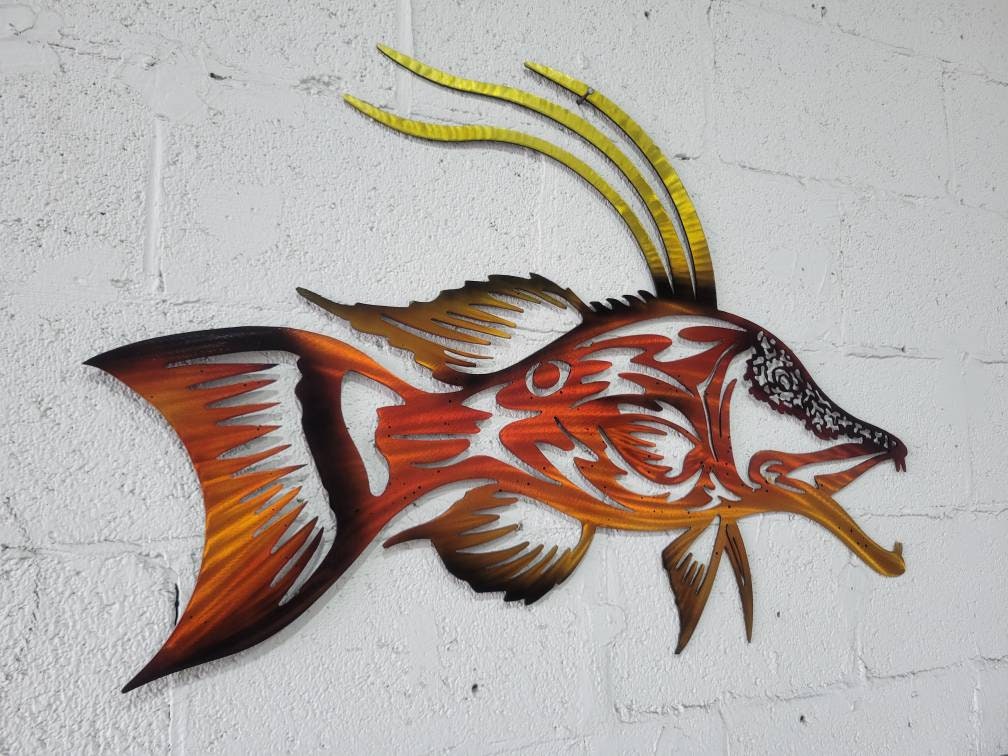 Home & Living Hog Fish fish metal wall art fish decor custom art work ...