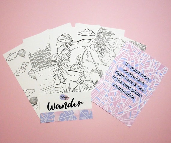 Wander Travel Adult Colouring Pages A5 Colouring Page Set | Etsy