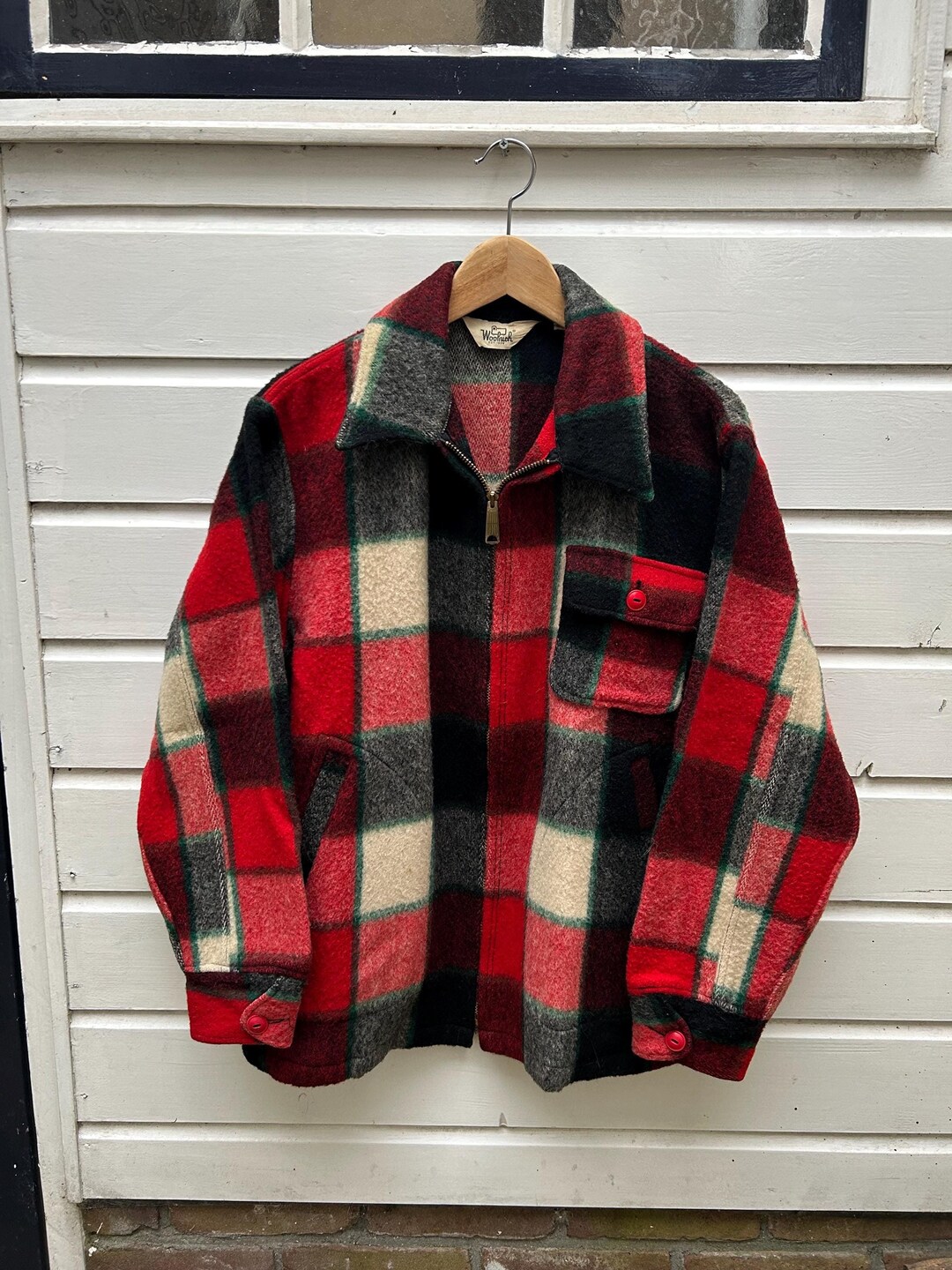 Vintage 70s: Woolrich Hunting Jacket - Talon Zipper - Red White & Green ...