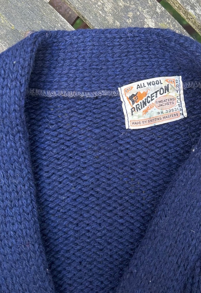 Vintage 50s: Princeton Wool Varsity Cardigan College Dark Blue Made in ...