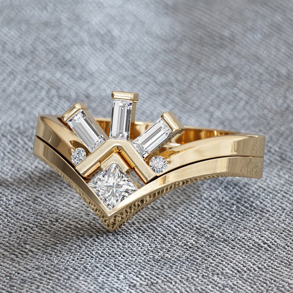 Princess Cut Kite Set Ring - Etsy