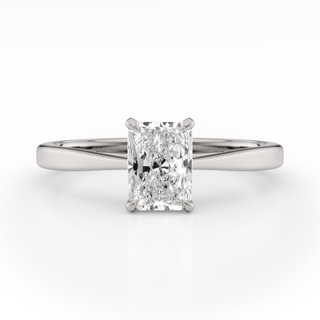Solid Platinum Radiant Cut 1ct Lab-grown Diamond Engagement Ring - Etsy