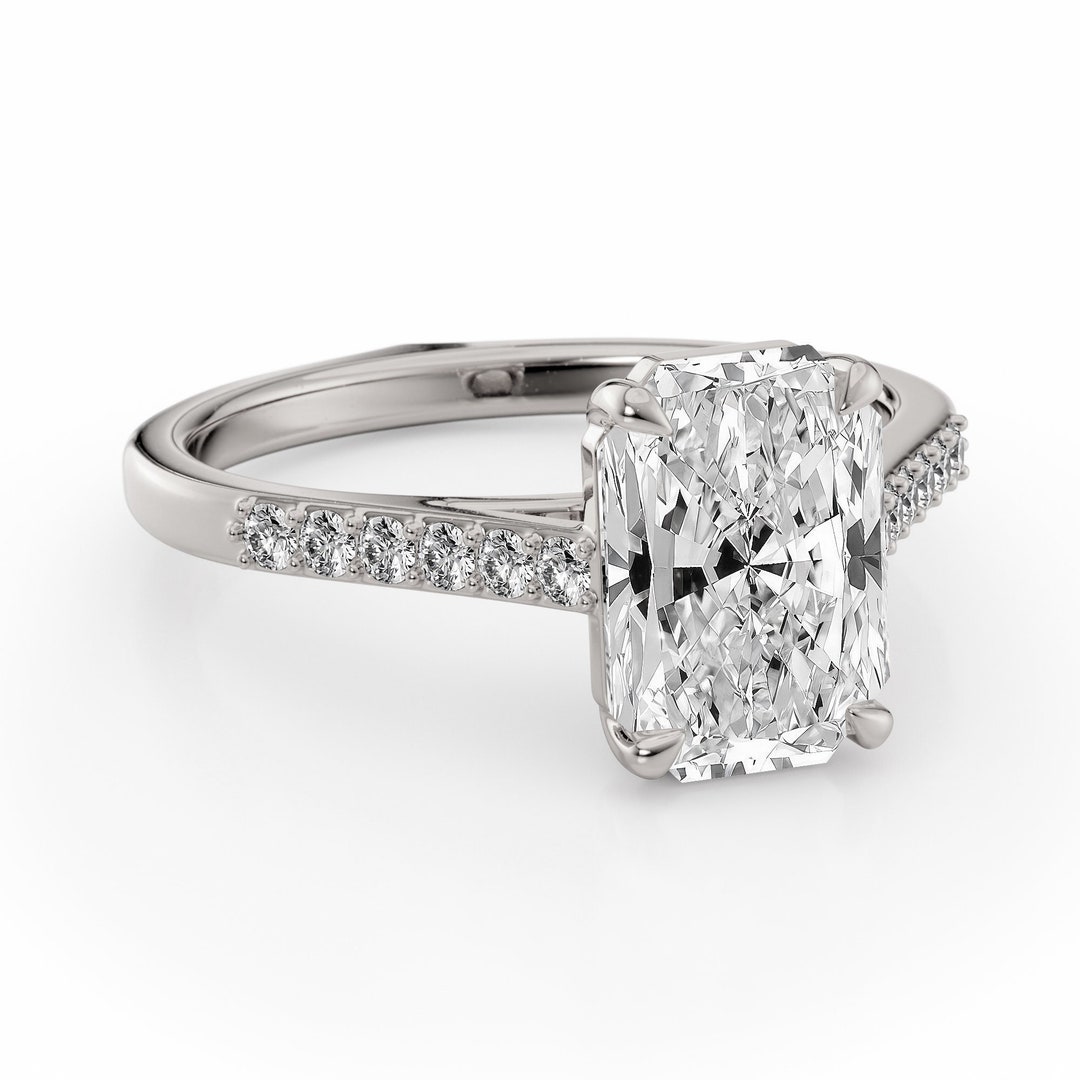Platinum 3ct Lab-grown Diamond Radiant Cut Engagement Ring - Etsy