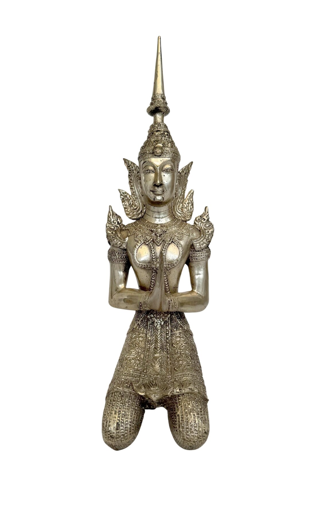 Elegant Bronze Statue of a Temple Guardian in Radiant Silver Color ...