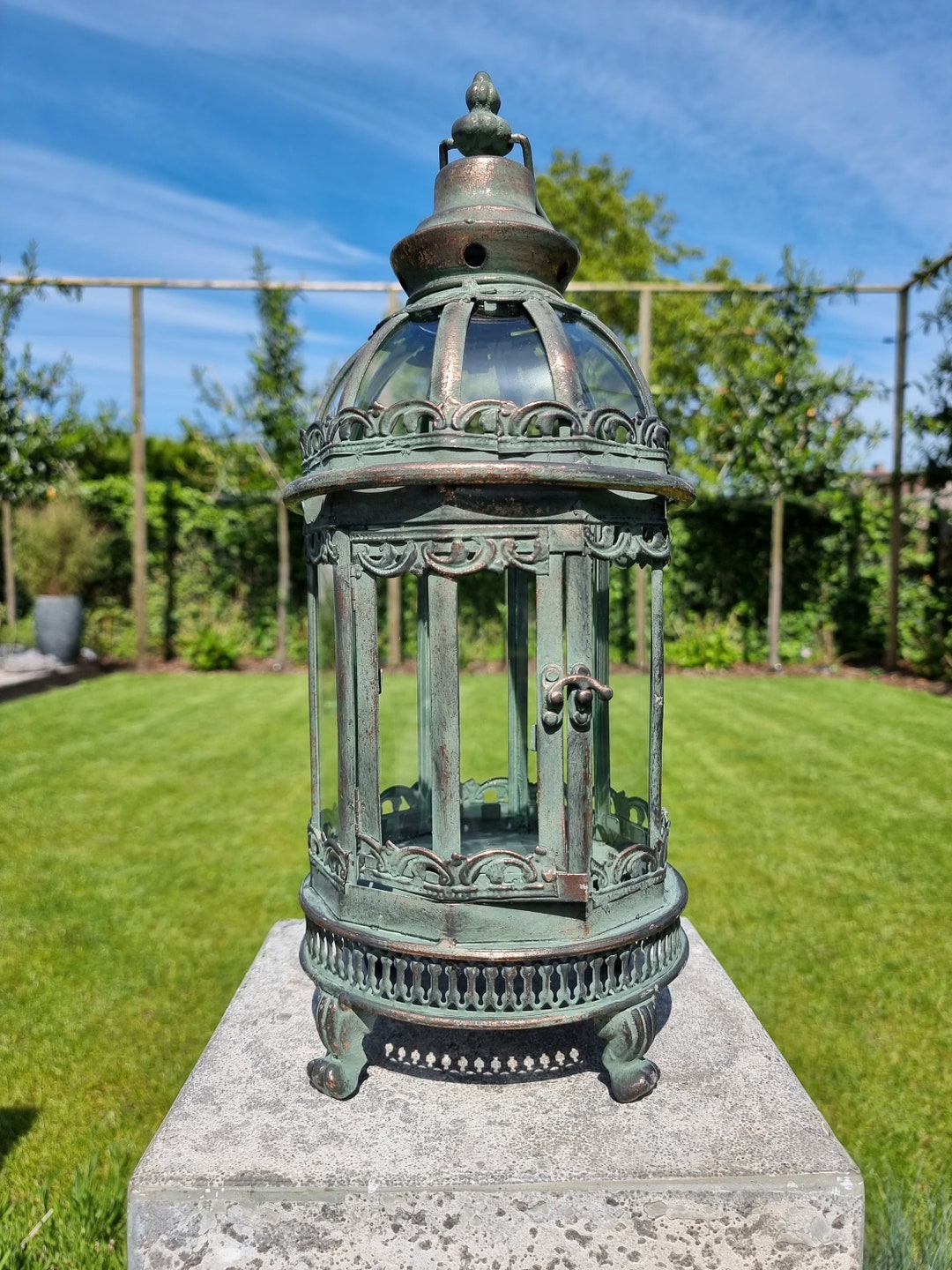 Beautifully Decorated Metal Lantern With Glass Windows Green Color 22 ...