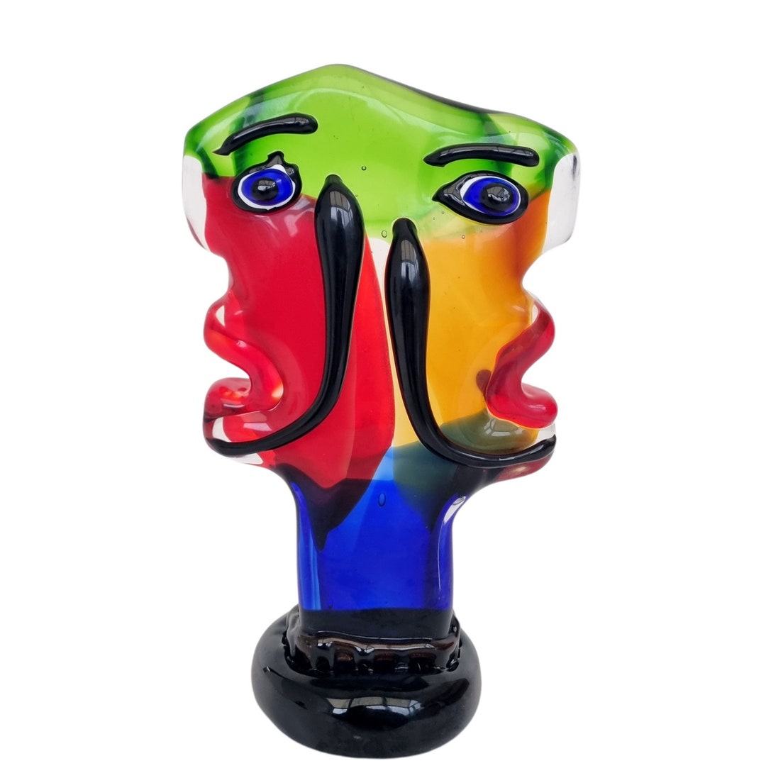 Contemporary Colorful Glass Artwork of Two Faces Opposing Faces ...
