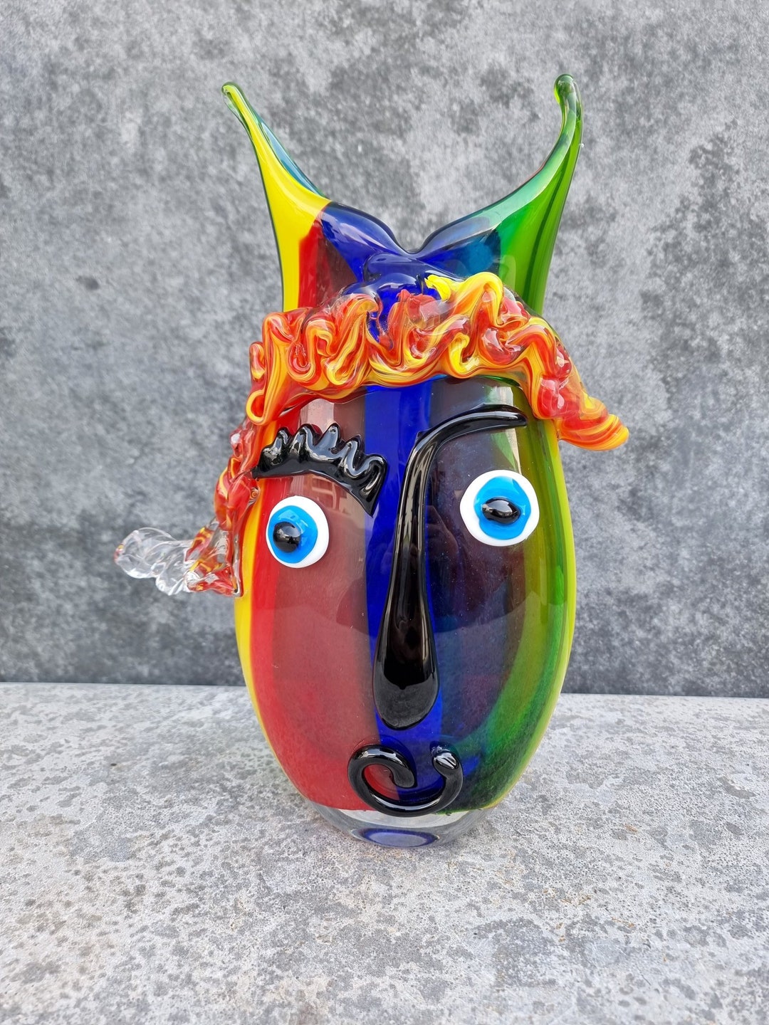 Murano-style Clown Face Glass Vase: A Burst of Color and Whimsy Holiday ...