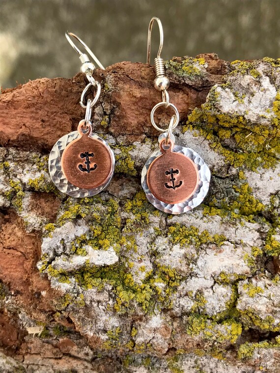Hammered Aluminum And Copper Anchor Earrings | Etsy