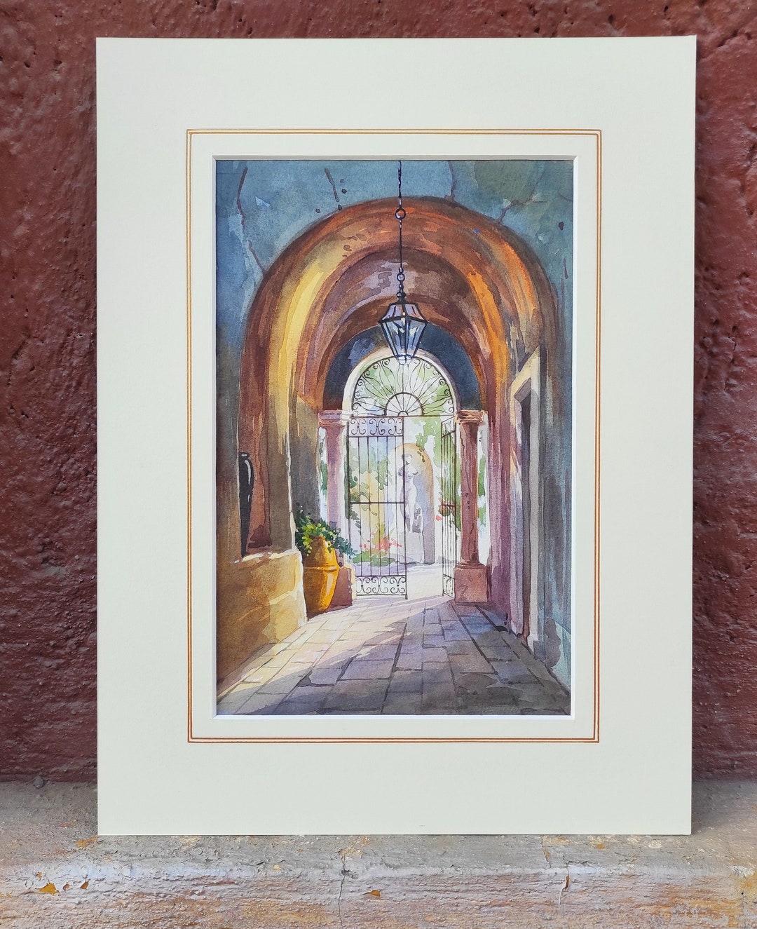 Italian Architecture Archway With Lantern and Statue. Original ...