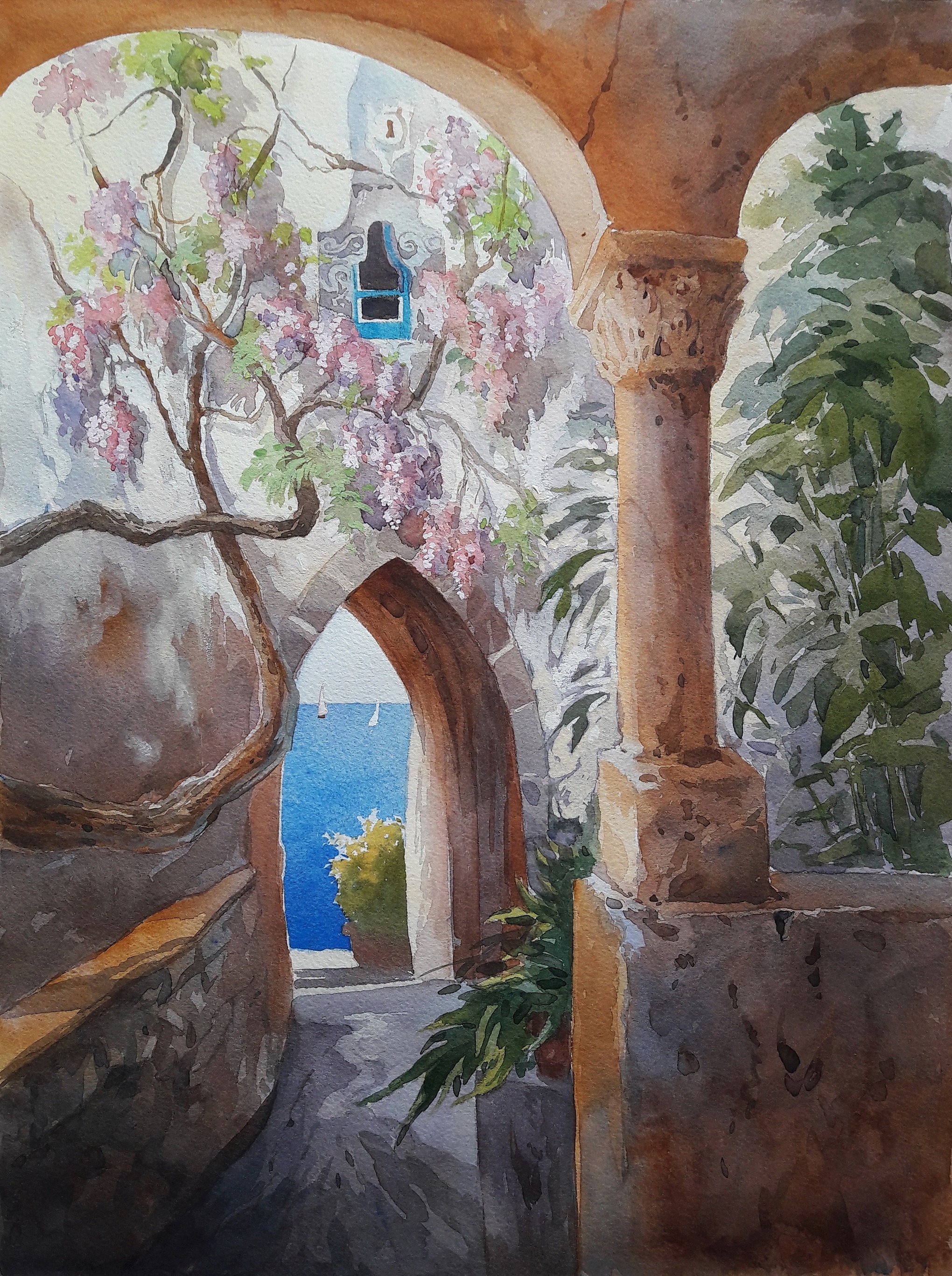 Italian Archway With Column and Sea View. Ravello. Italian Architecture ...