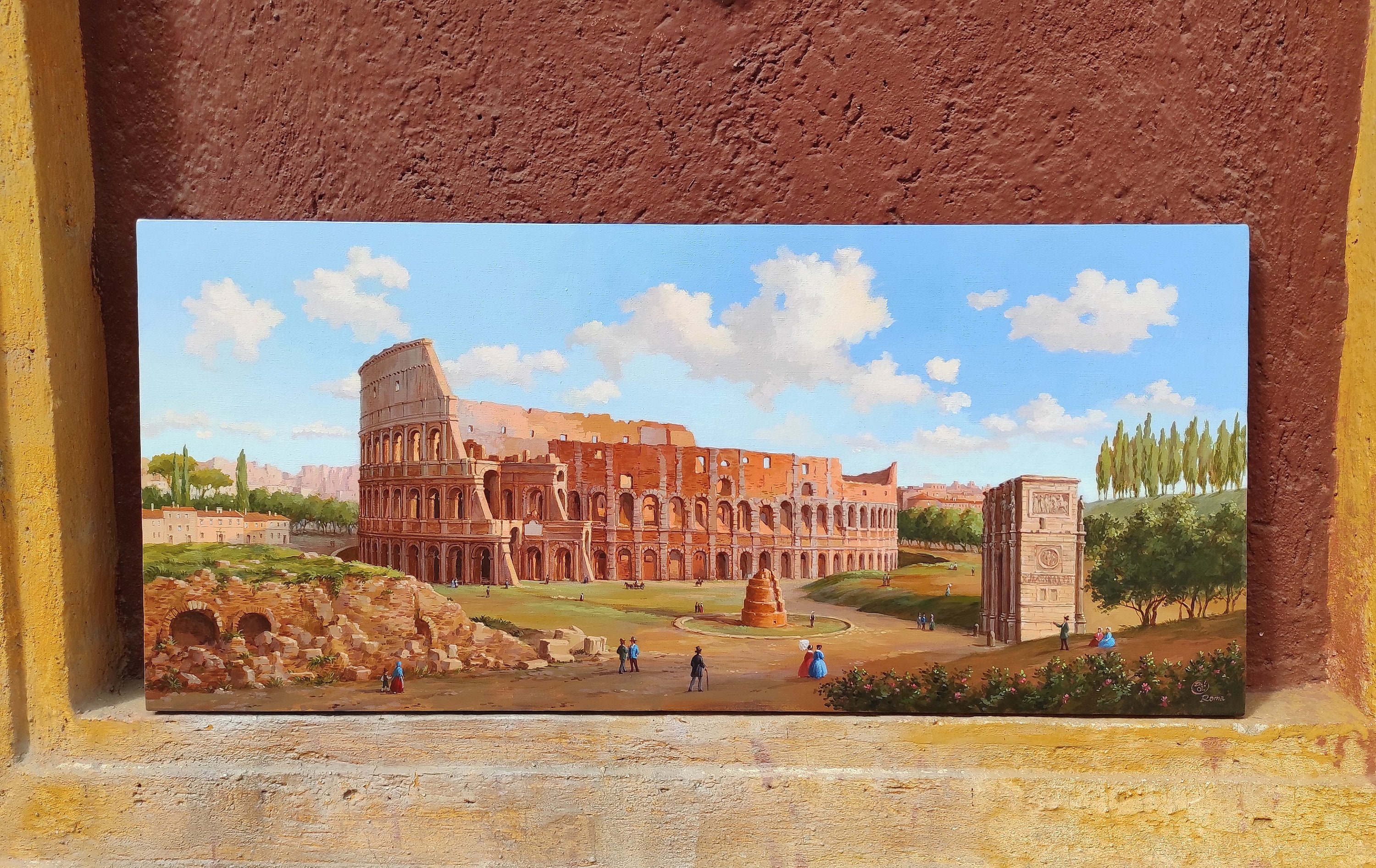 Colosseum, Classical Roman Landscape. Original Oil Painting on Canvas ...