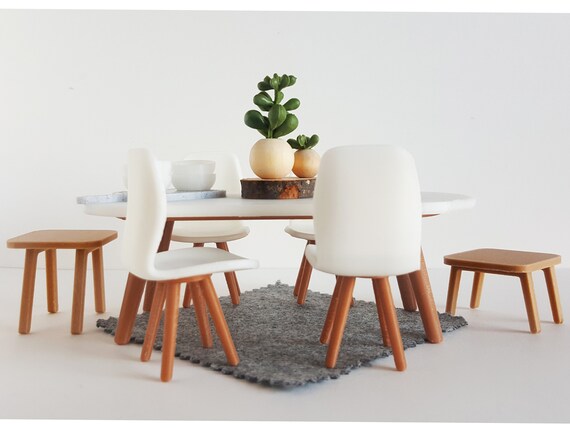 Miniature Modern Dining Table With 4 Chairs 1/12 Scale | Etsy