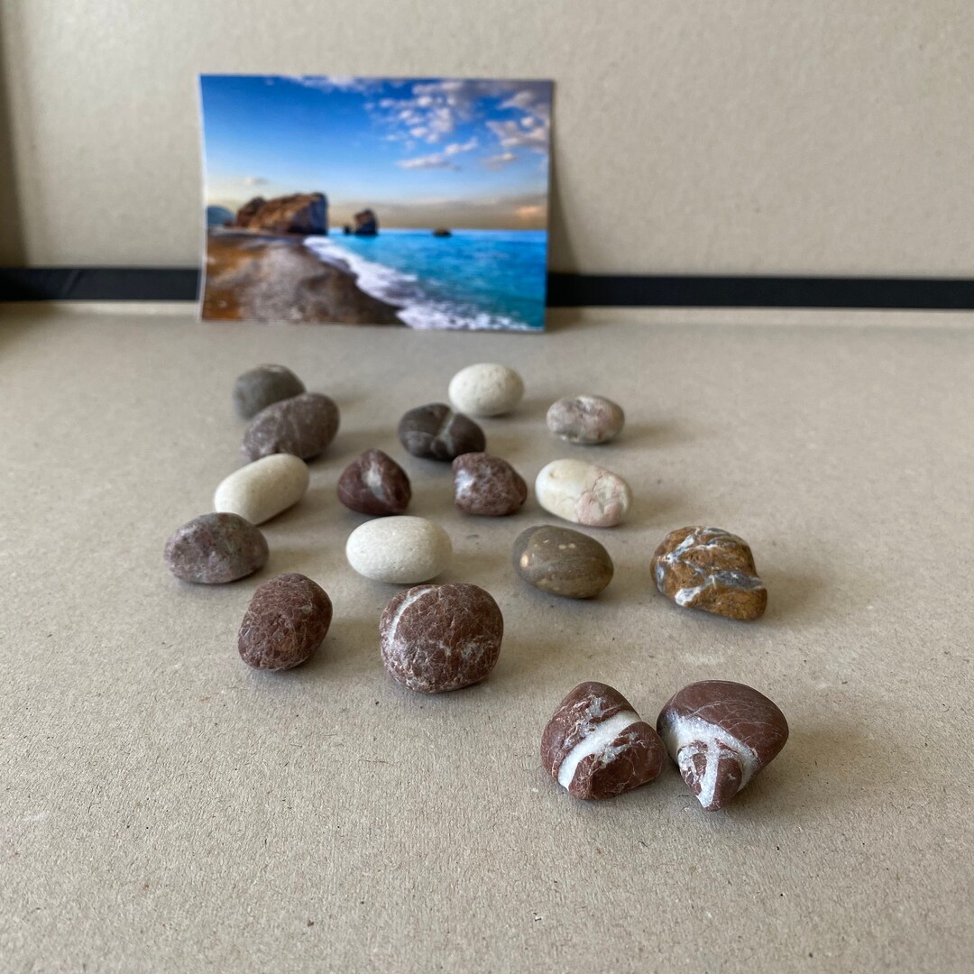 Mixed Bag of 17 Small Beach Pebbles Picked Near Aphrodite Stone petra ...