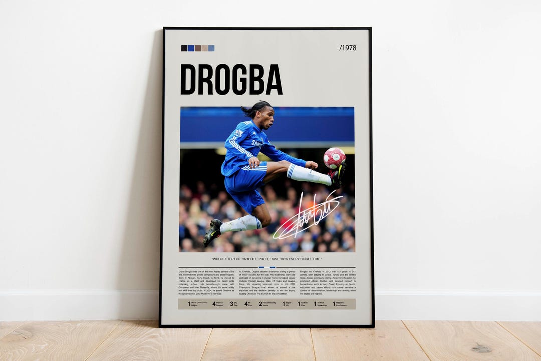 Didier Drogba Chelsea Poster, Drogba Wall Art Print, Football Artwork ...