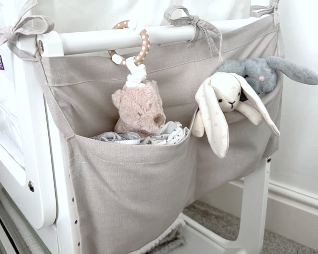 Grey Baby Organiser, Sleeper Caddy, Bed Caddy, Linen Nursery Storage ...