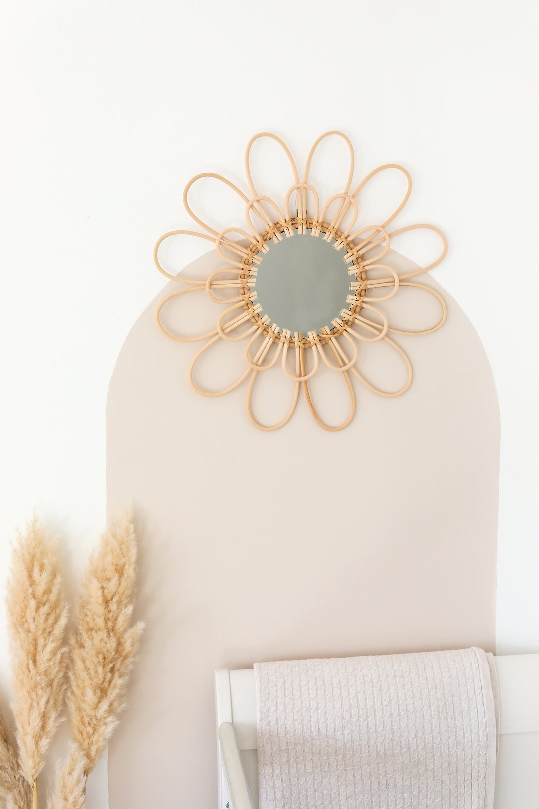 Rattan Round Mirror, Boho Wall Decor, Natural Wicker Mirror, Handmade ...