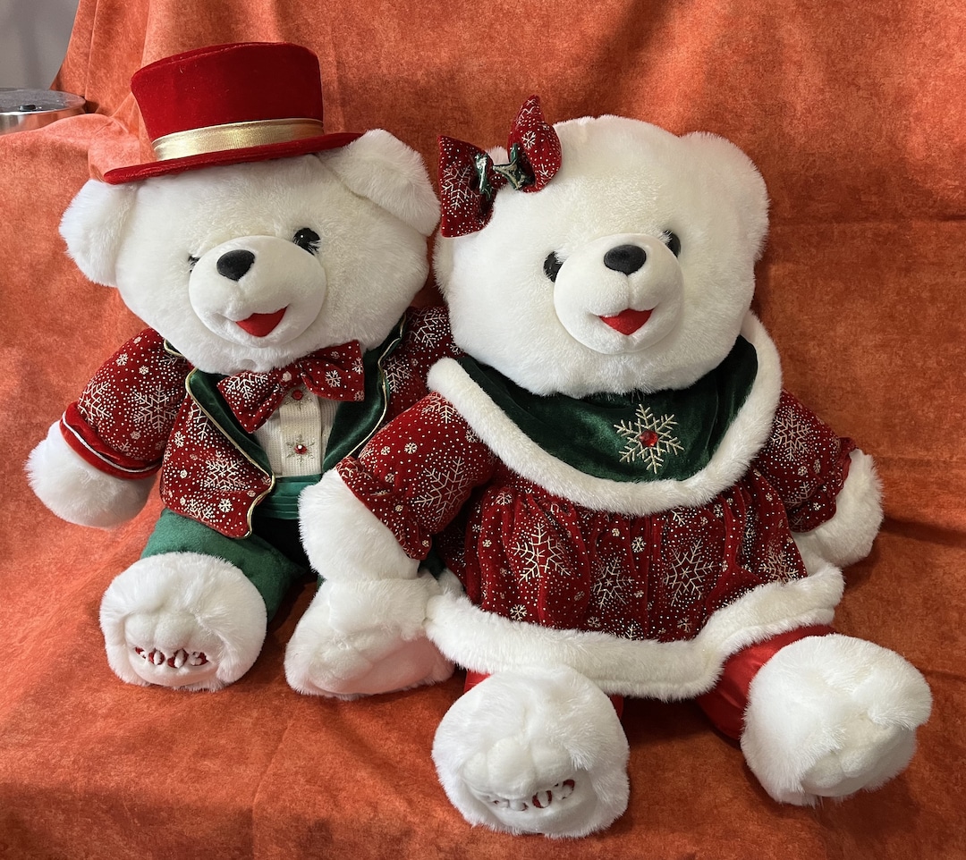 Pair of Snowflake White 2003 Teddy Bears. Boy and Girl Christmas ...