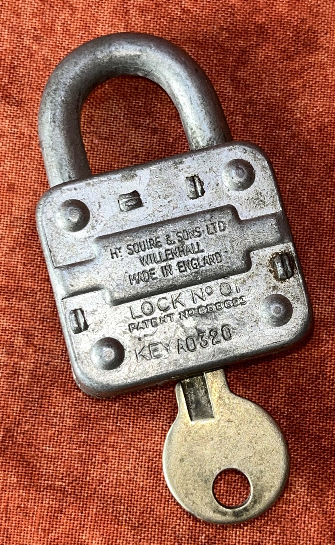 Squire & Sons No 1 Pad Lock. Matching Key. Made in England. Patent ...