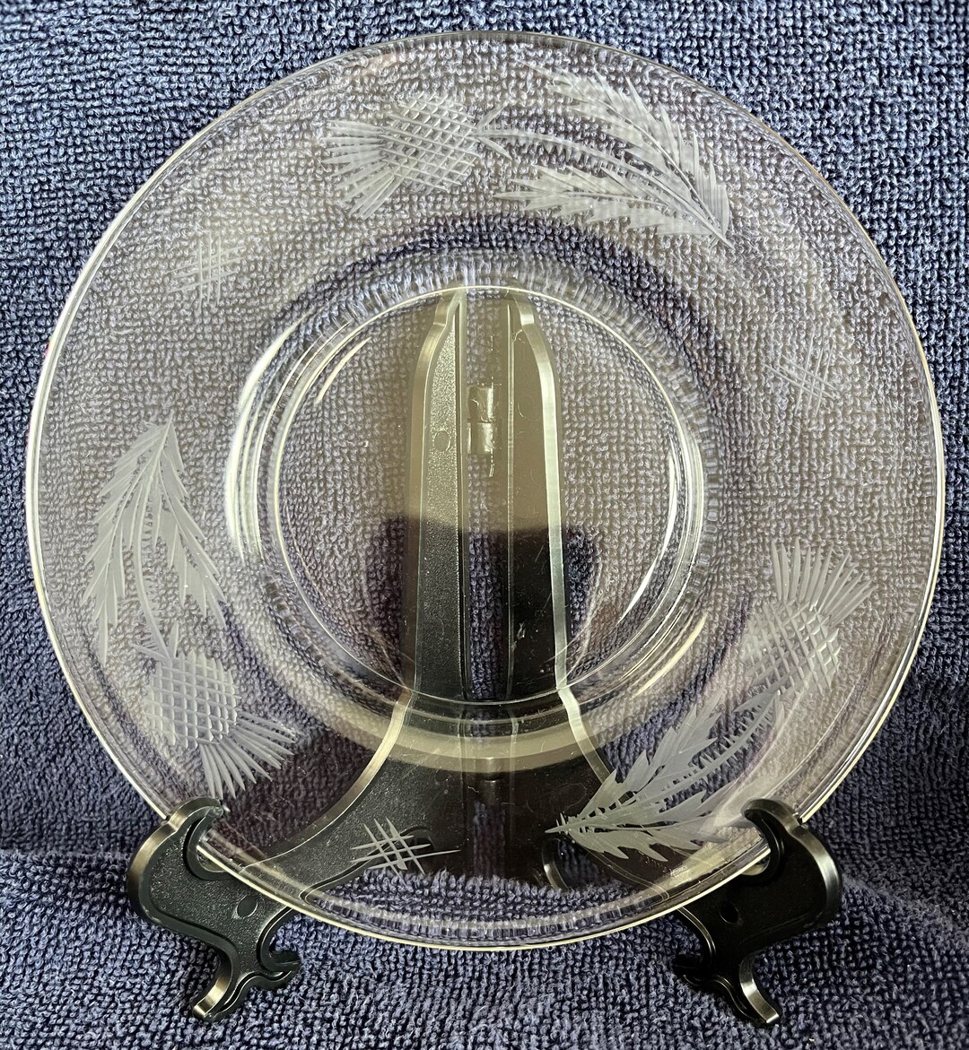 Vintage Glass Plate. Etched Glass Plate With a Thistle - Etsy