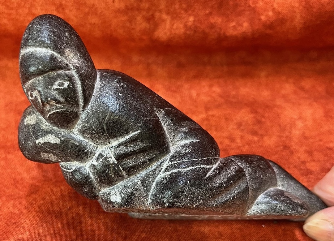 Inuit Soapstone Sculpture: Hand-carved Fisherman With Fish - Etsy