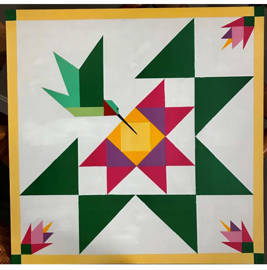 Barn Quilt: Hummingbird Yellow Bordered O2 - Etsy